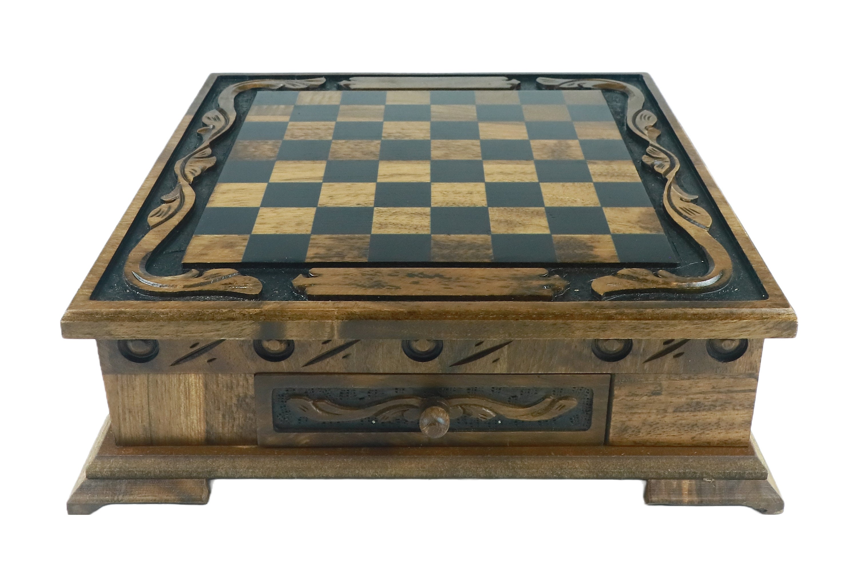 Engraved Chess Set With Board Handmade Wooden Chess Board With Storage ...