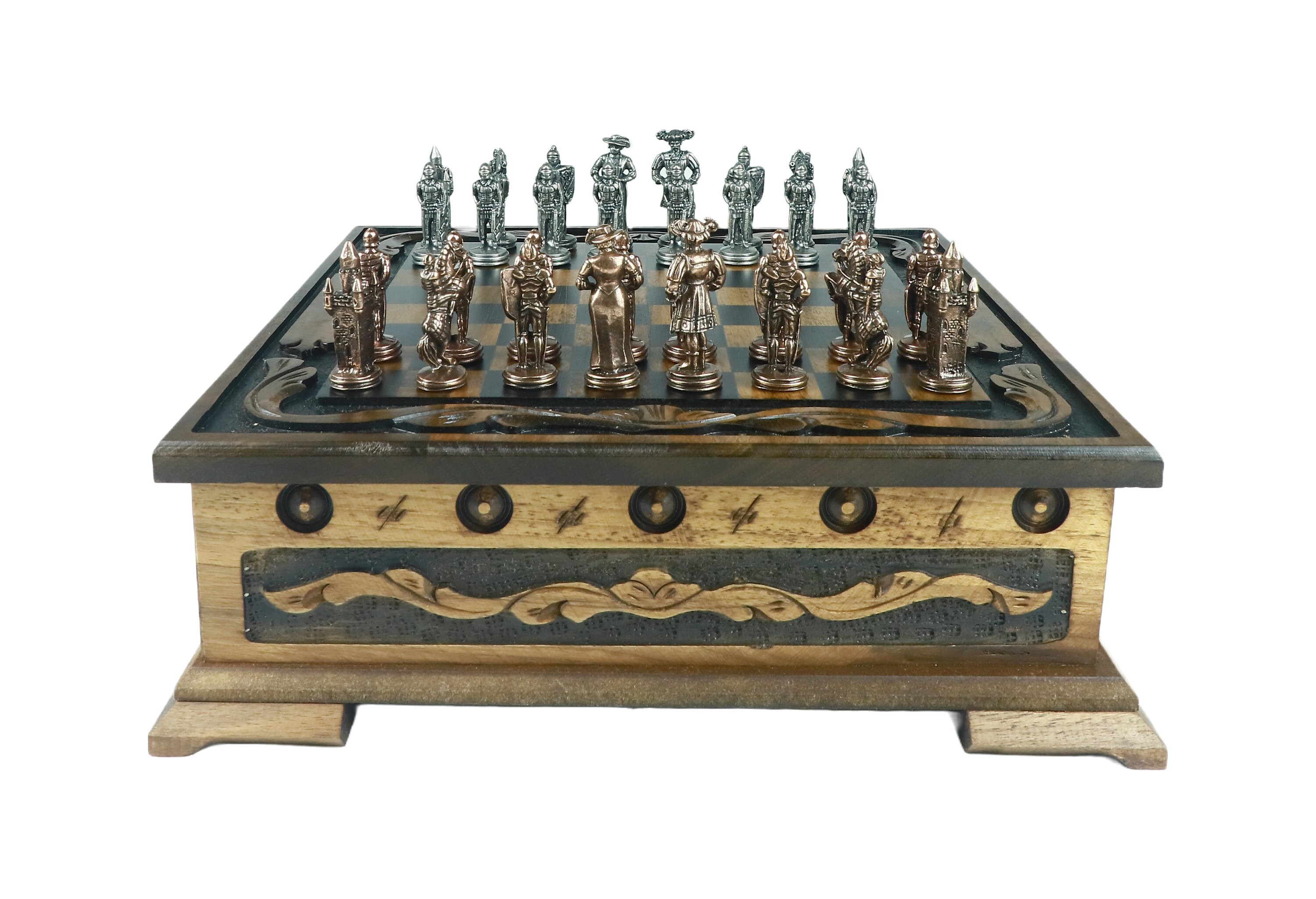 Engraved Chess Set With Board Handmade Wooden Chess Board With Storage ...