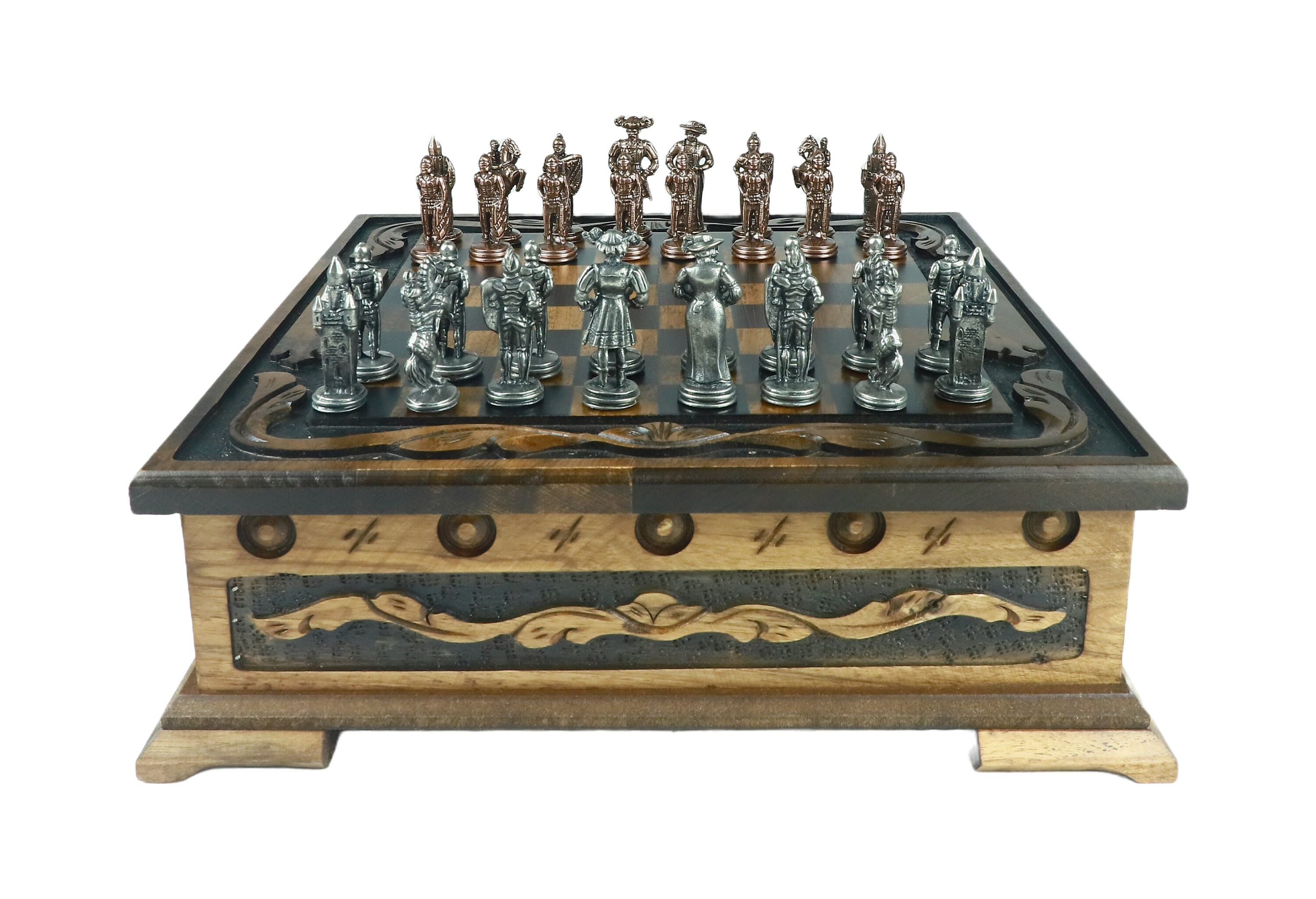 Engraved Chess Set With Board Handmade Wooden Chess Board With Storage ...