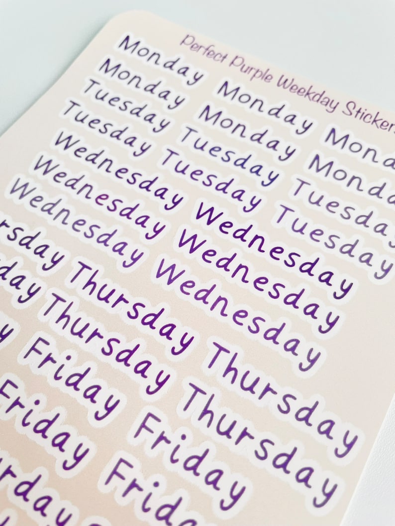Purple Days of the Week Weekday Stickers. Six Weeks of Purple. Stickers ...