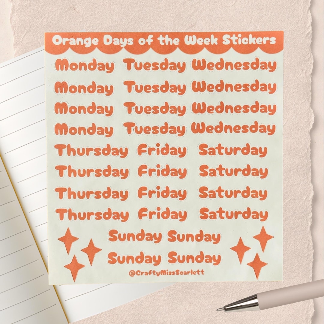 Orange Days of the Week Stickers | for Planners, Scrapbooks, Journals ...
