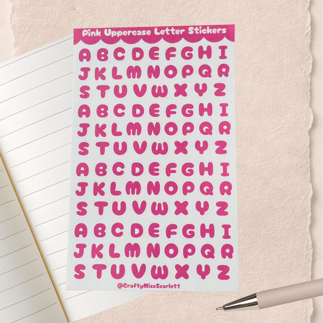 Pink Uppercase Alphabet Stickers | Journal Scrapbook Labels - Etsy