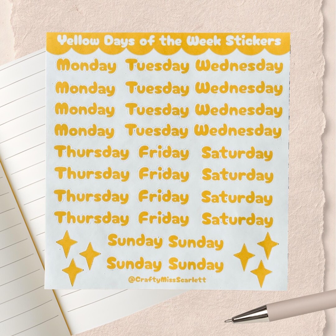 Yellow Days of the Week Stickers | for Planners, Scrapbooks, Journals ...