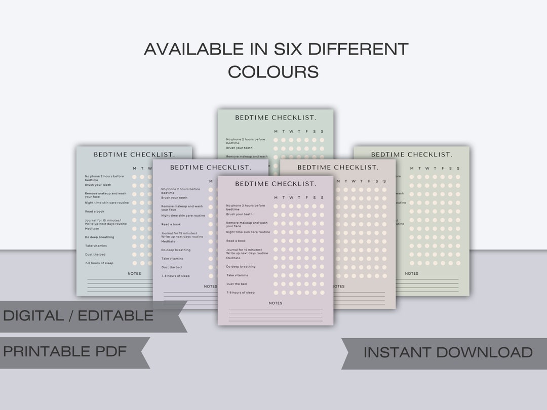 Bedtime Routine Checklist Adult Bedtime Planner Checklist - Etsy