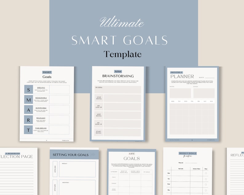 SMART Goals Template, Goal Setting Worksheet, Goal Planner, Smart Goals ...