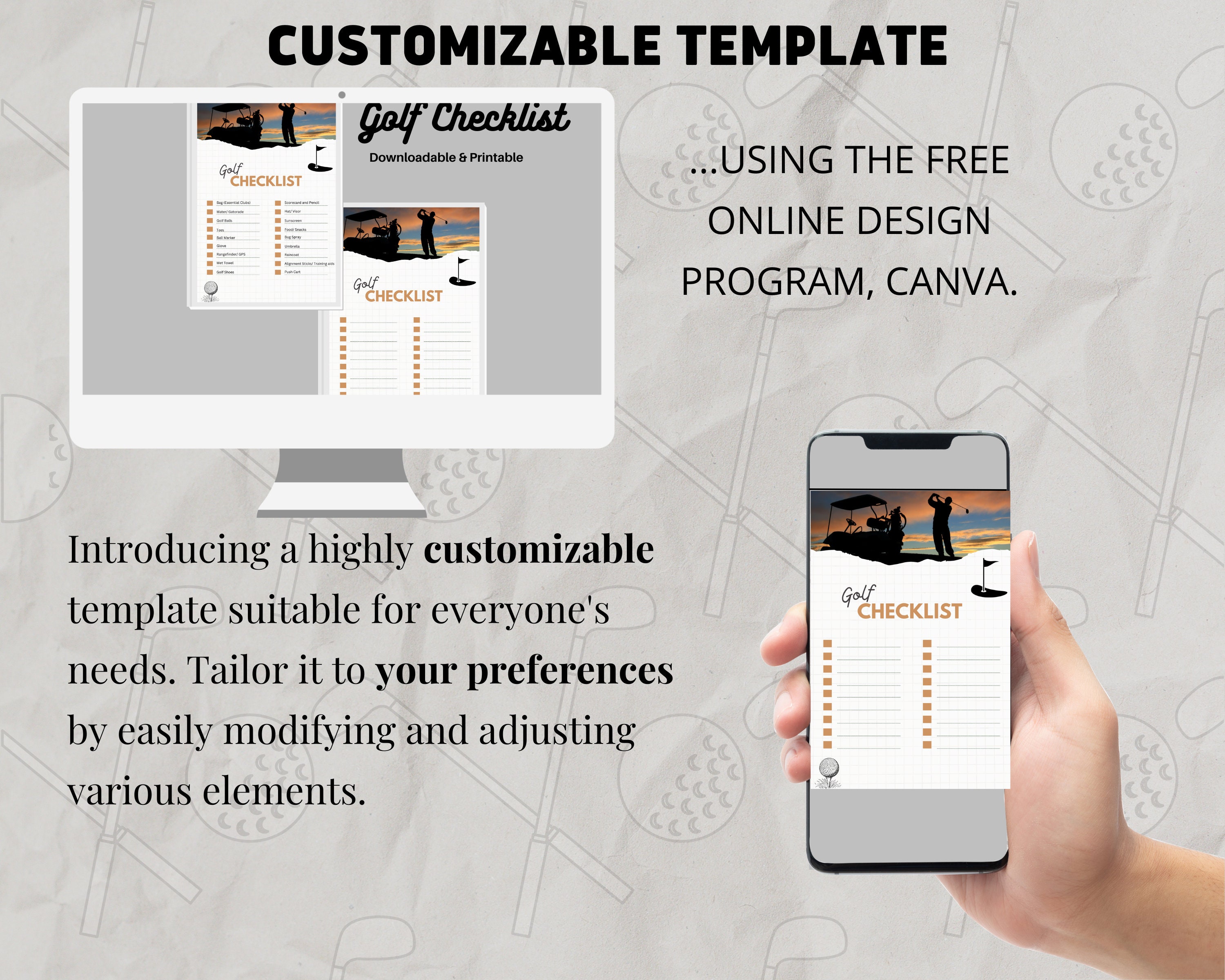 Golf Checklist Golf Bag Checklist Golf Essentials List Golf - Etsy
