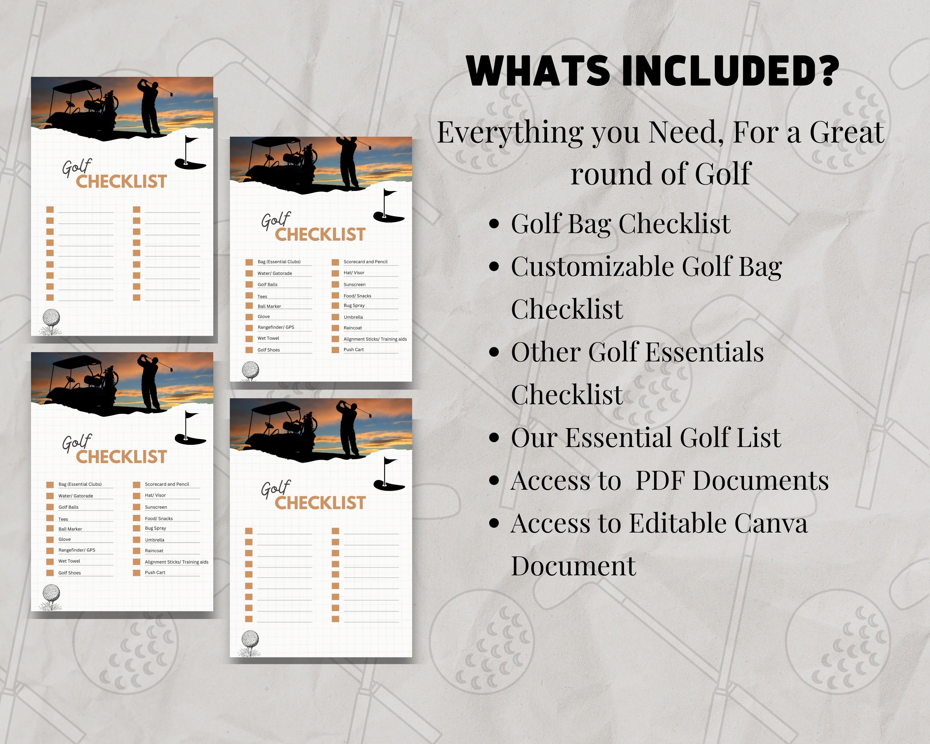 Golf Checklist, Golf Bag Checklist, Golf Essentials List, Golf Bag ...