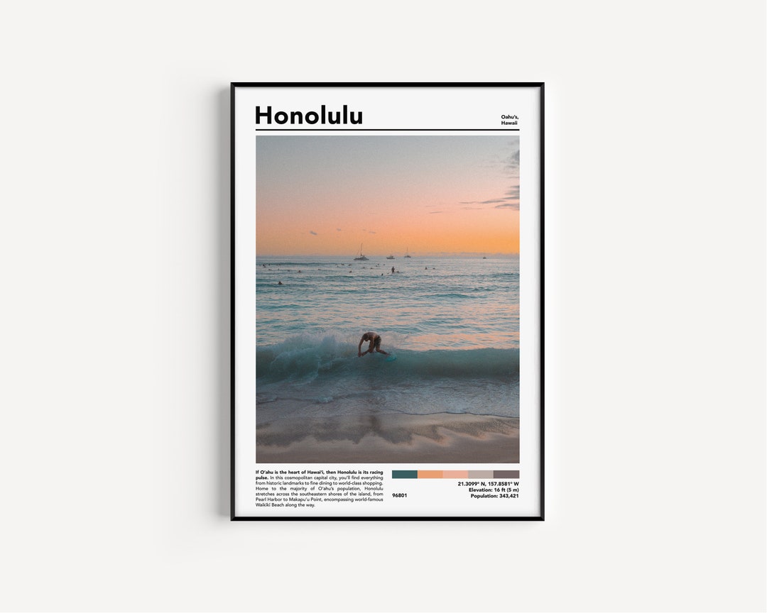 Honolulu Poster Honolulu Print Honolulu Wall Art Hawaii Poster Hawaii ...