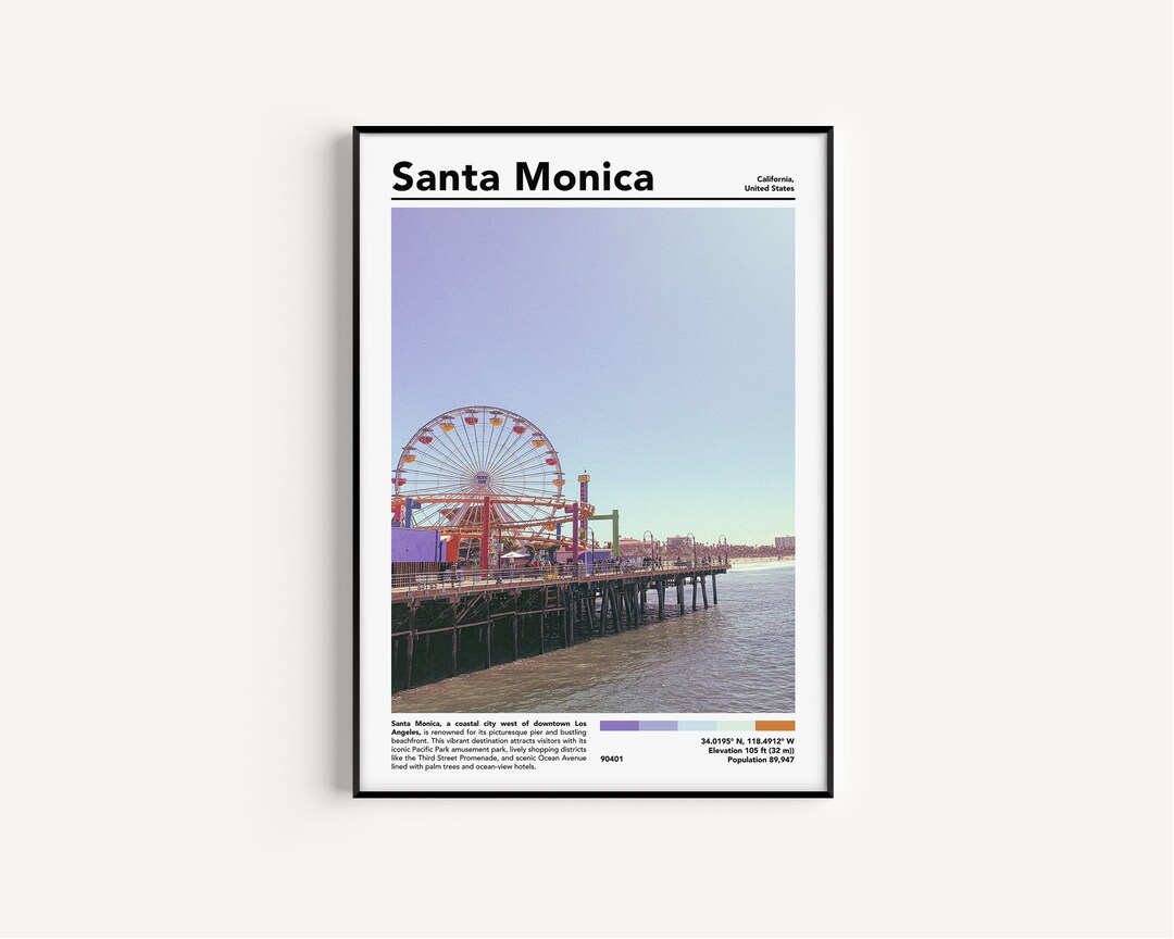 Santa Monica Poster Los Angeles Print Santa Monica Wall Art Los Angeles ...