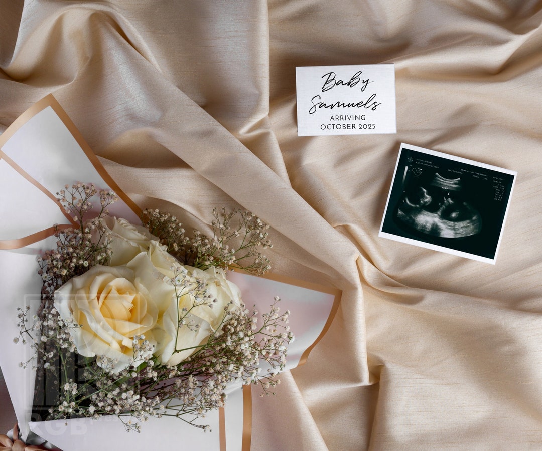 Editable Simple Pregnancy Announcement Bouquet of Flowers Aesthetic ...