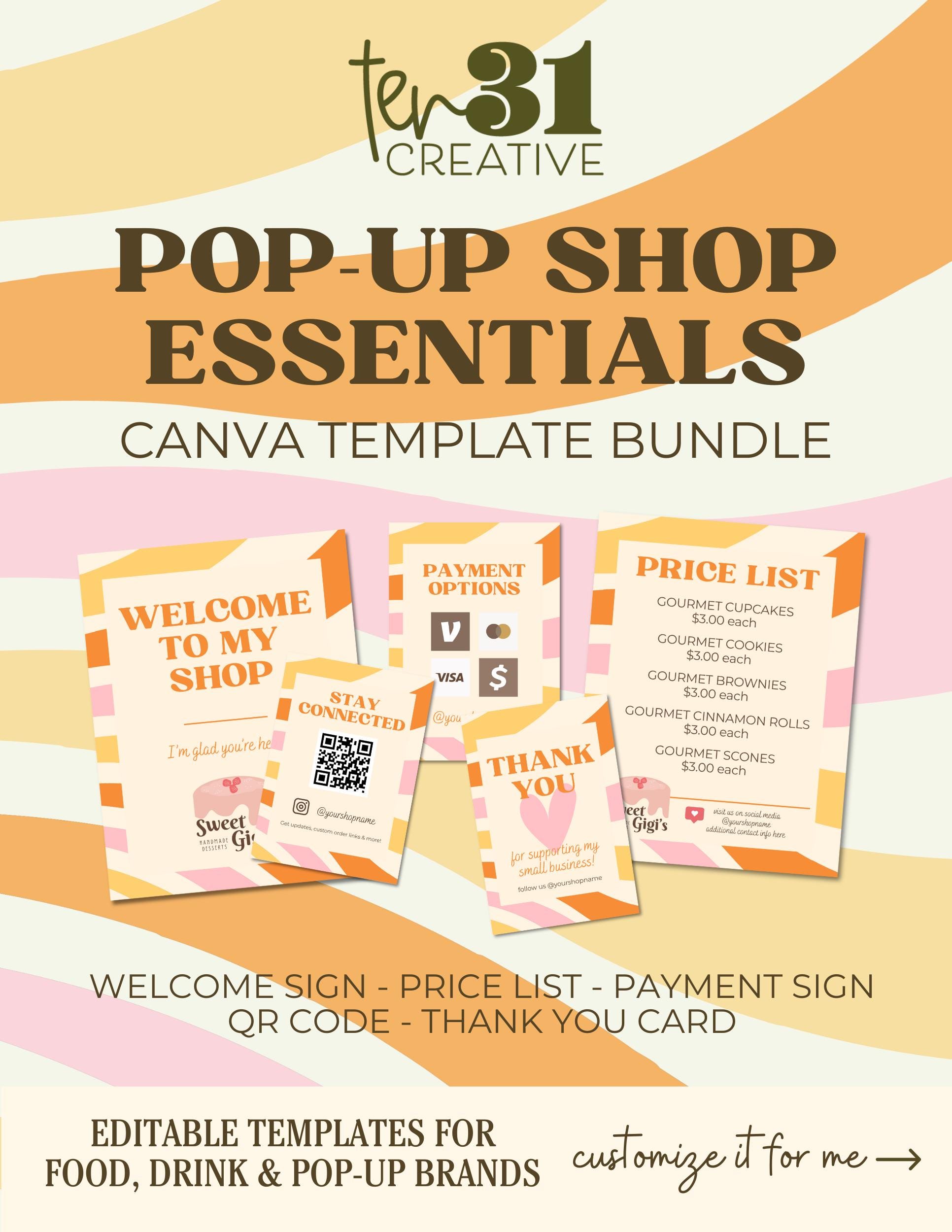 Pop-up Shop Sign Bundle Canva Template | Editable Price List, QR Code ...