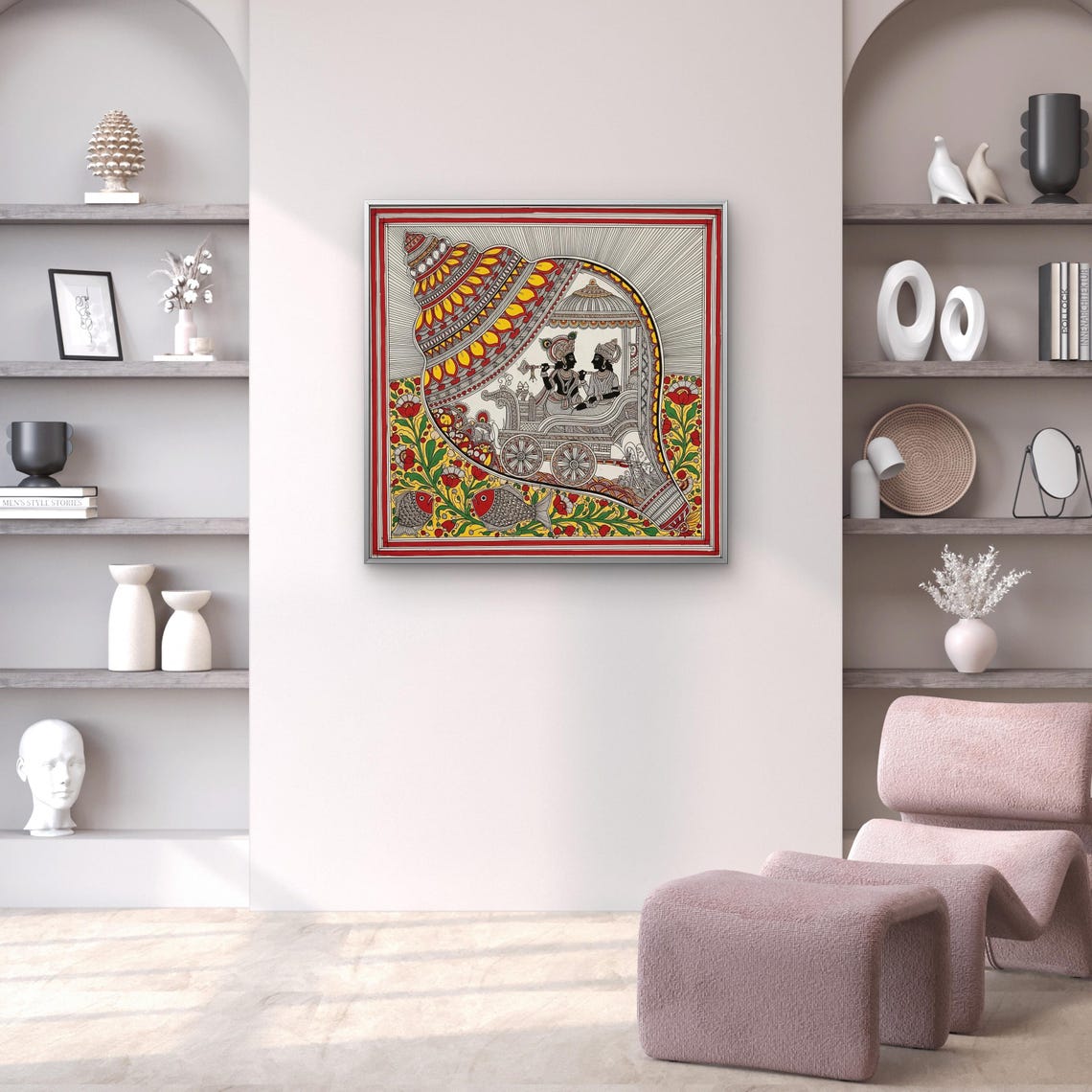 Madhubani Art, Panchajanya Conch {shankh},with Krishna and Arjun ...