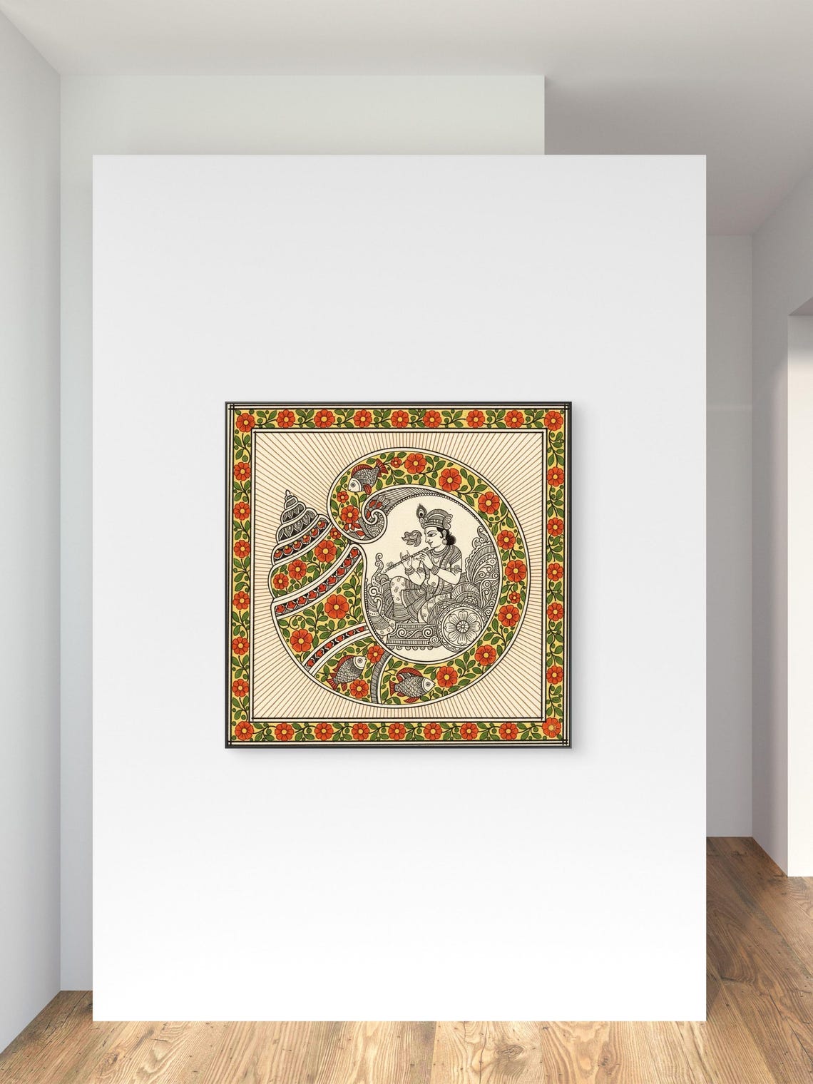 Madhubani Art, Panchajanya Conch {shankh},with Krishna and Arjun ...