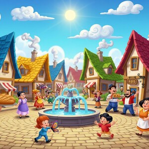 Happy Cartoon Village,a Lively Day in the Village,the Whimsical Valley ...