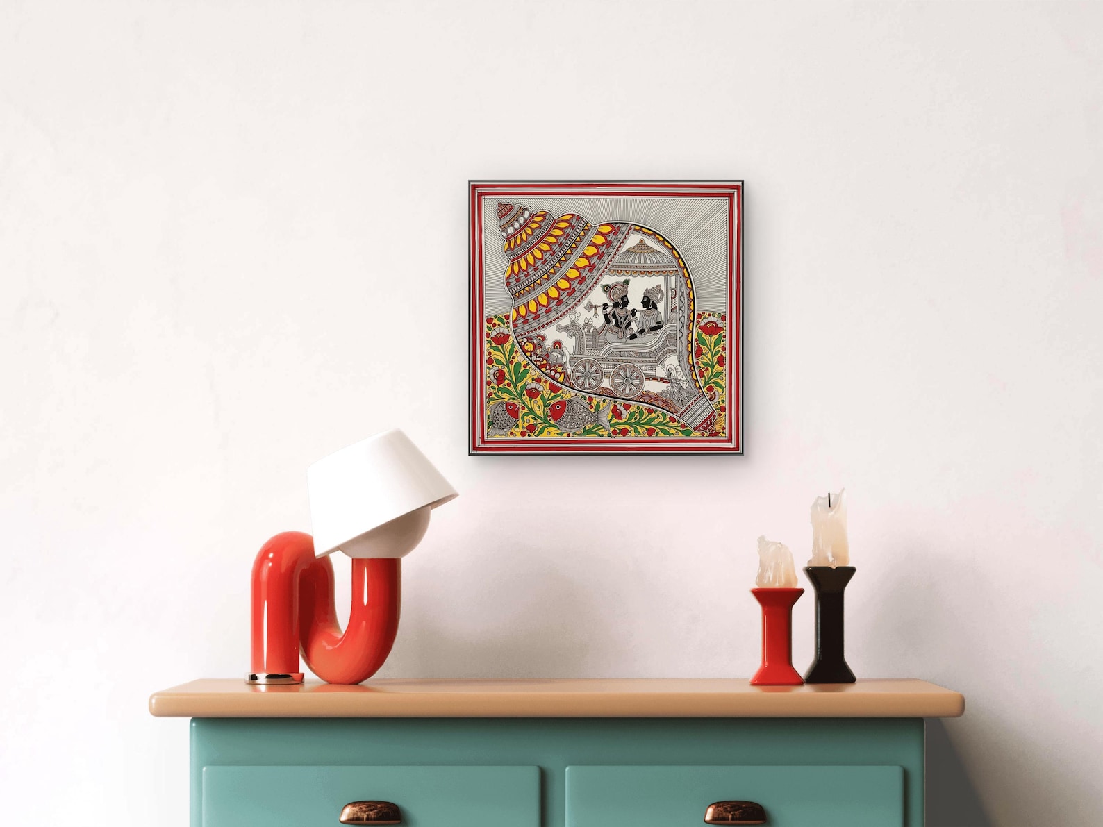Madhubani Art, Panchajanya Conch {shankh},with Krishna and Arjun ...