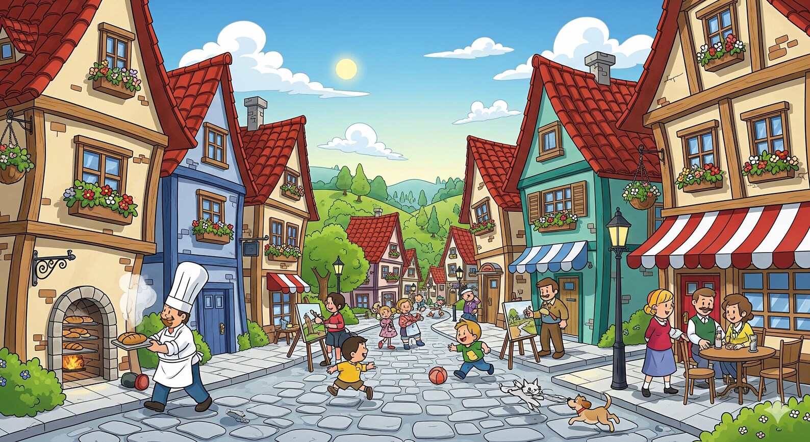 Happy Cartoon Village,a Lively Day in the Village,the Whimsical Valley ...