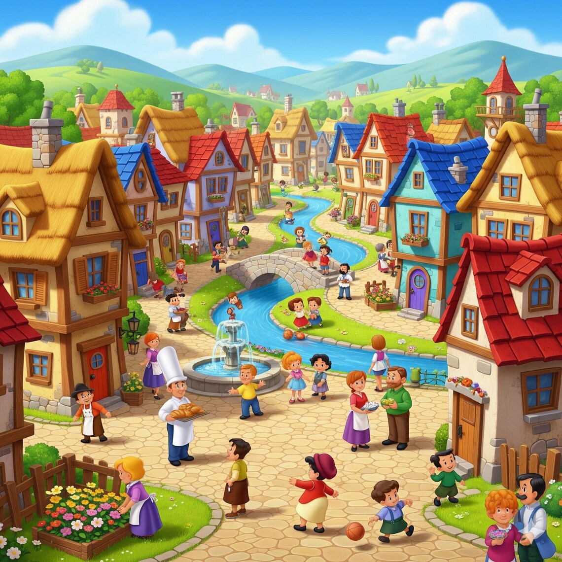 Happy Cartoon Village,a Lively Day in the Village,the Whimsical Valley ...