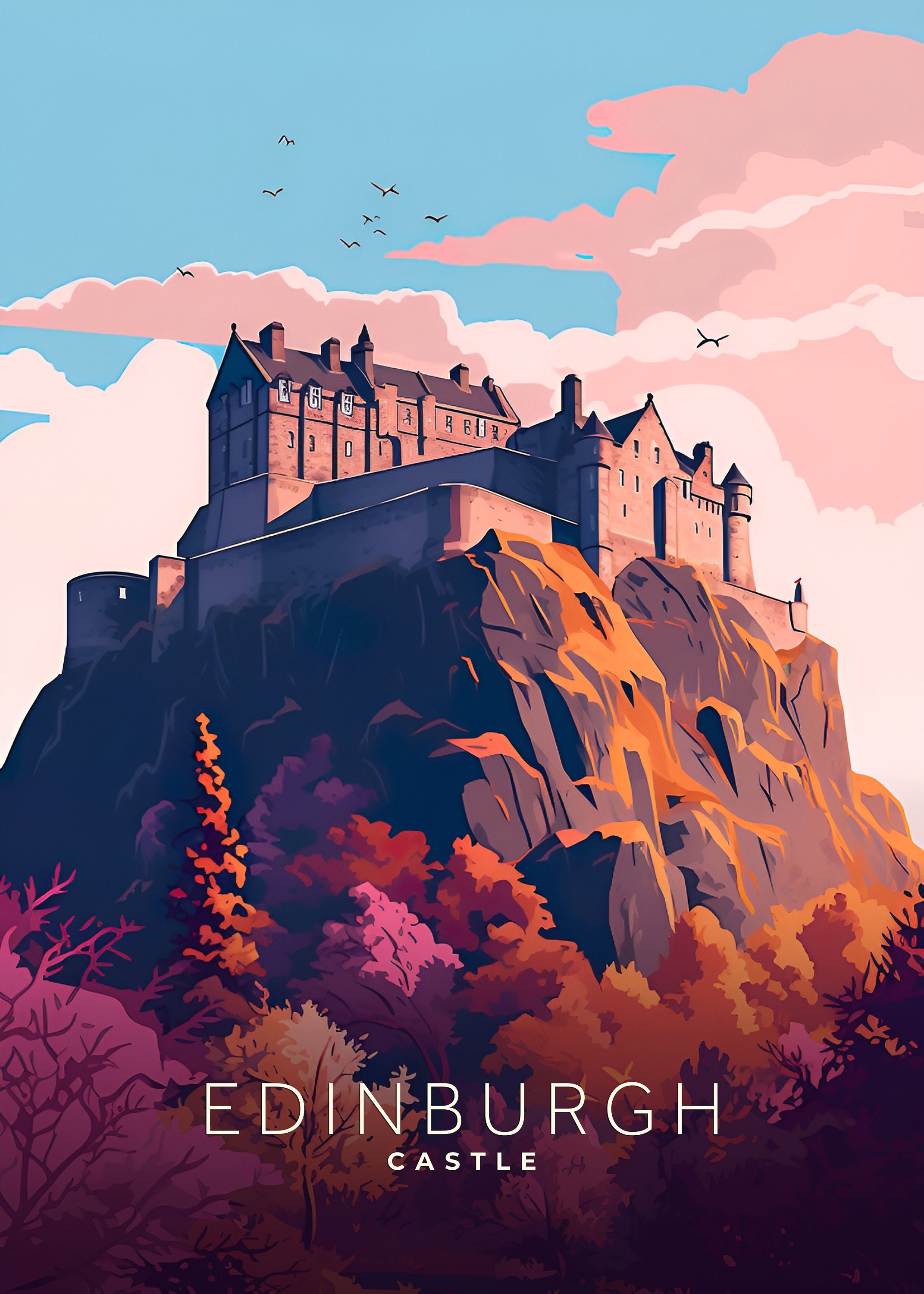 Edinburgh Castle Scotland, Landmark Travel Art Digital Download ...