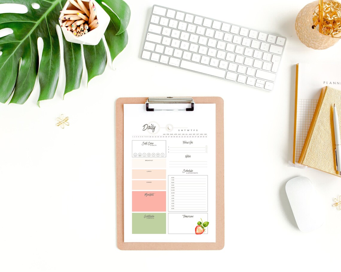 Fruit Daily Planner Printable Self Care Manifest Gratitude Hour ...