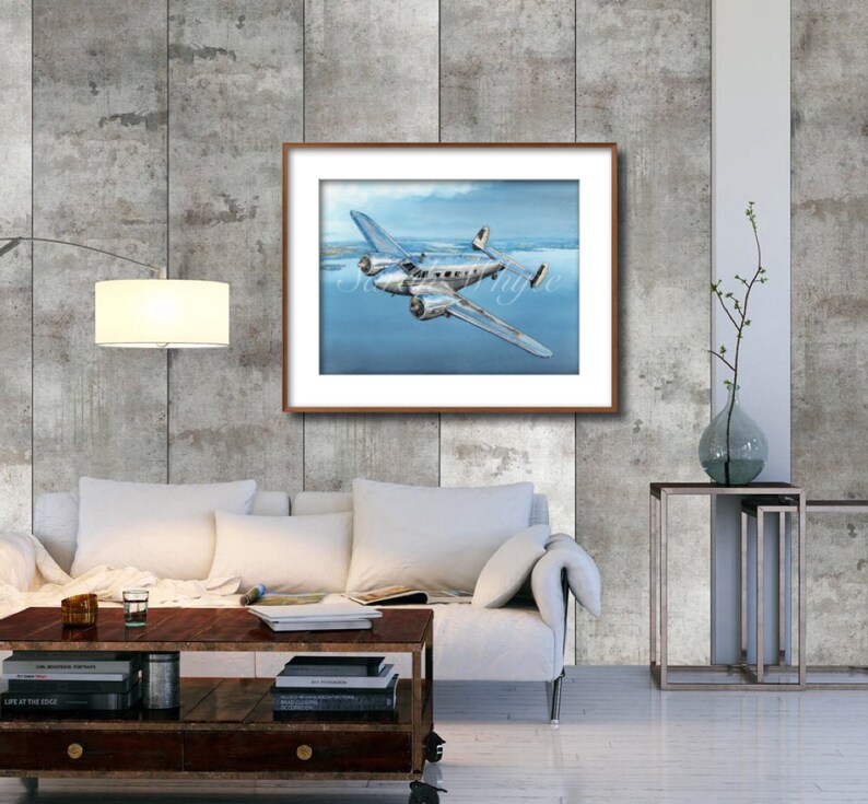 Twin Beech Airplane Original Watercolor Painting by Sarah Whyte ...