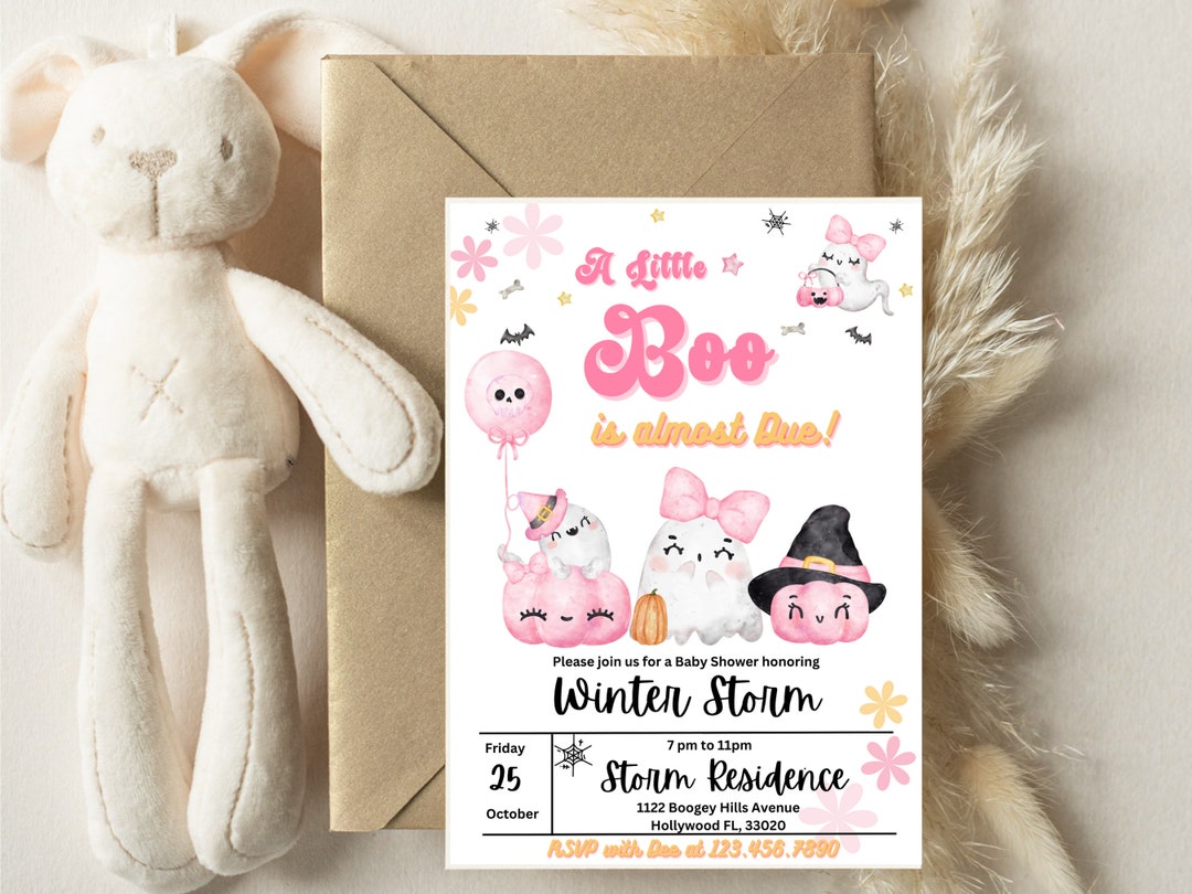 Editable Pink Baby Boo Ghost Shower Invite Bundle, A Little Baby Boo ...