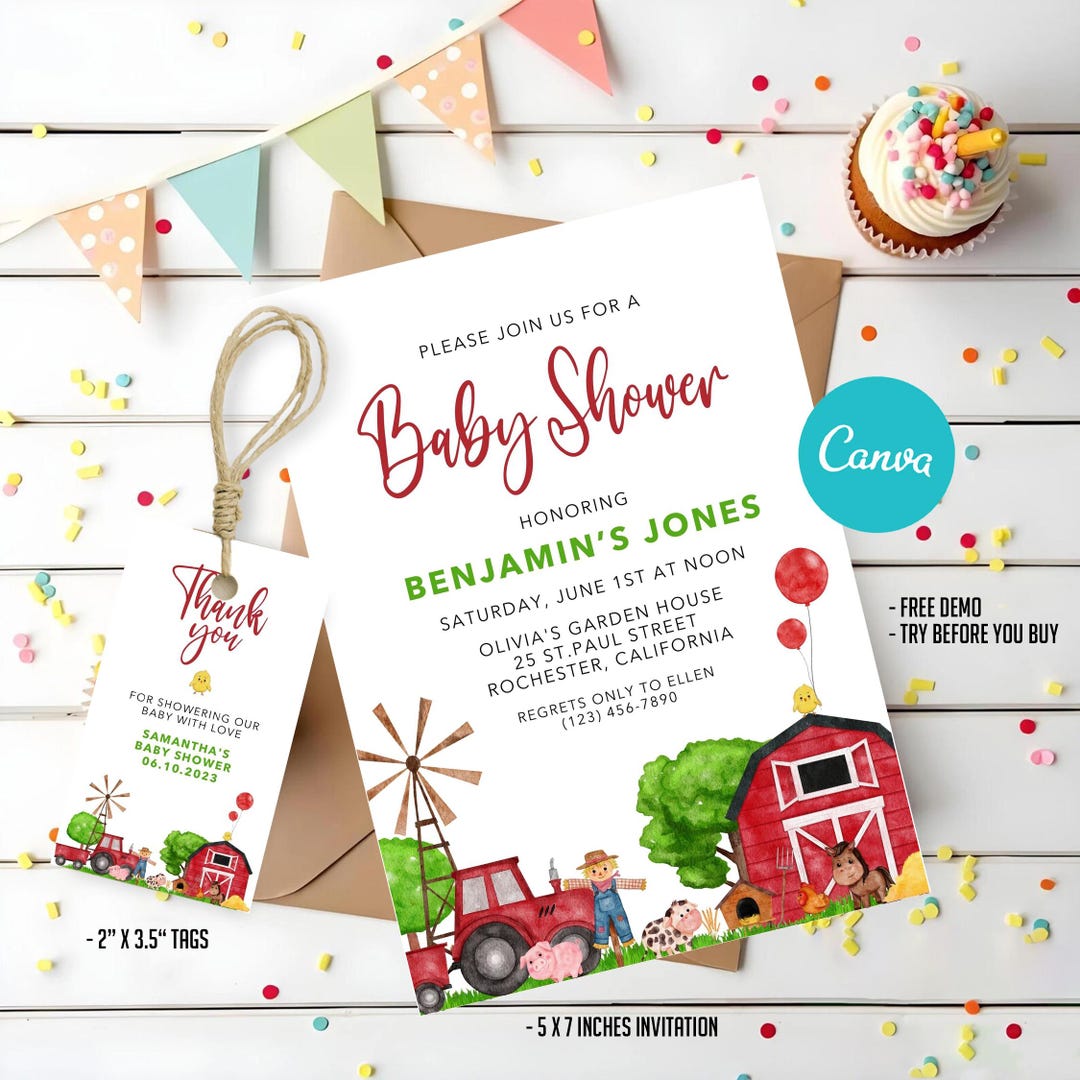 Editable Farm Baby Shower Invitation, Boy Barnyard Baby Shower ...