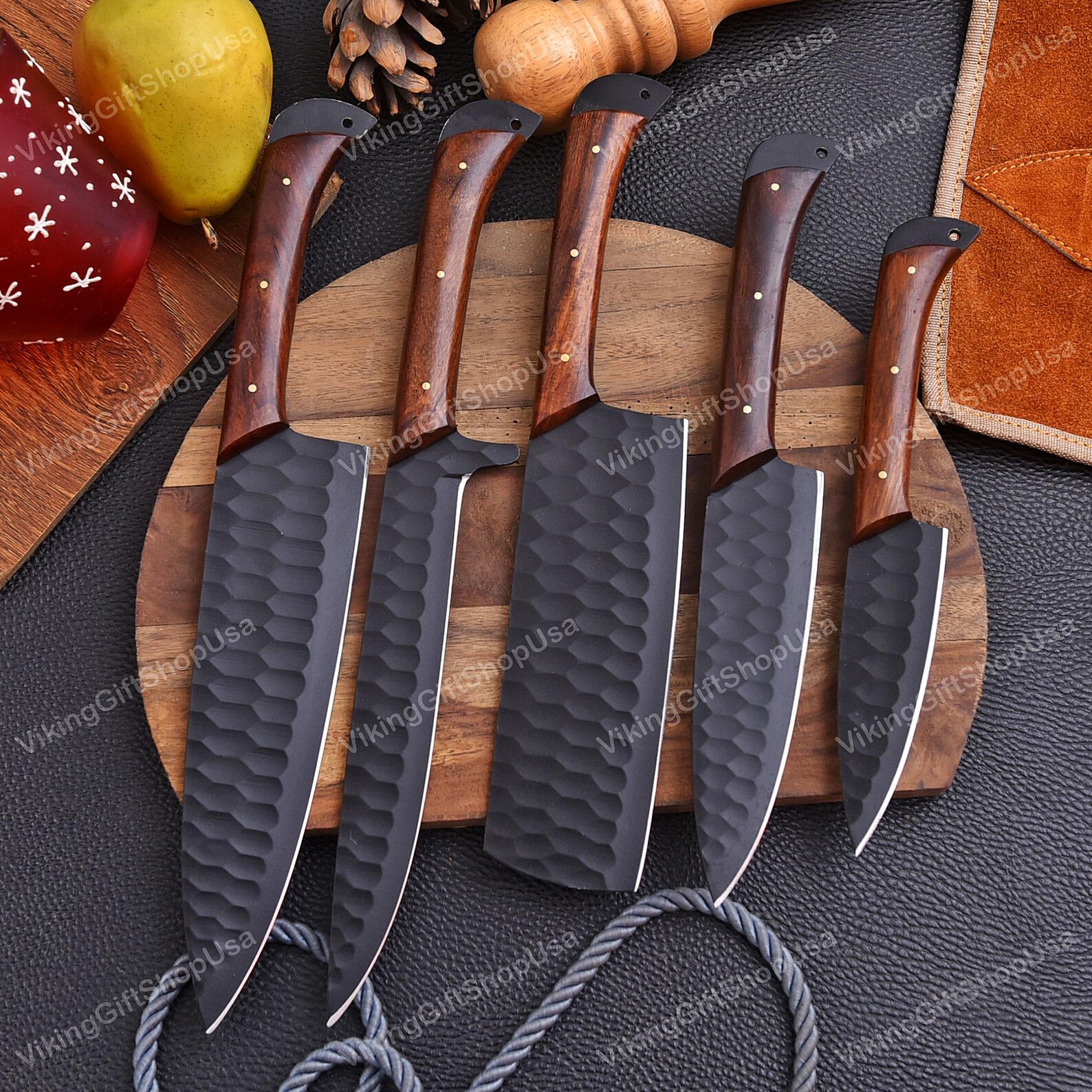 Custom Handmade Damascus Steel 5 Pcs Chef Set, Personalized Chef Set ...