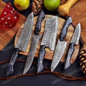 Custom Handmade Damascus Steel 5 Pcs Chef Set, Personalized Chef Set ...