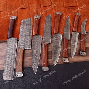 8 Pcs Hand Forged Damascus Steel Chef Set, Handmade Damascus Kitchen ...