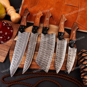 8 Pcs Damascus Steel Hand Forged Kitchen Knife Set, Damascus Chef Set ...