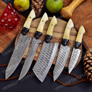 Custom Handmade Damascus Chef Set, Damascus Full Tang Knife Set, Gift ...