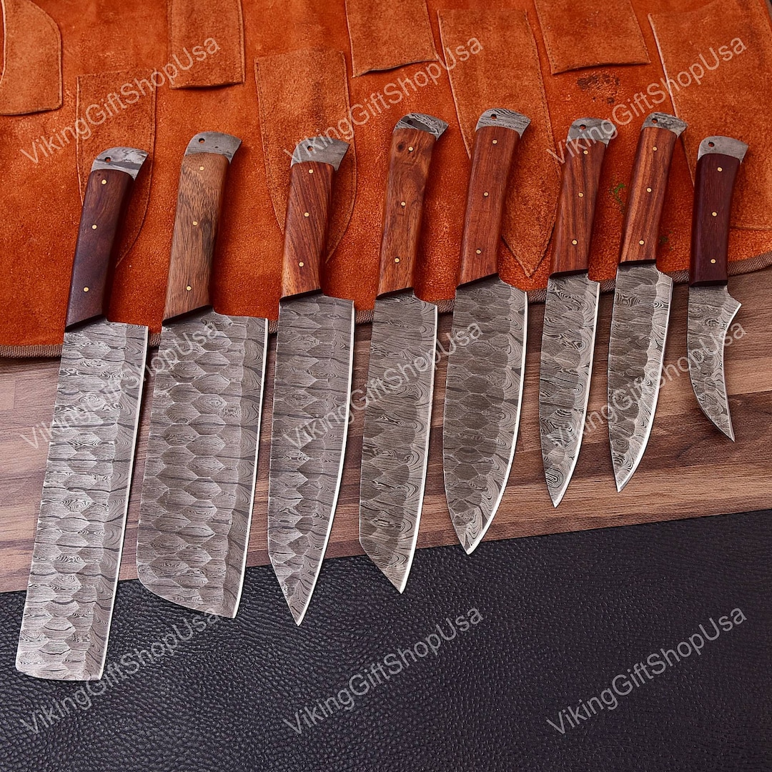 8 Pcs Hand Forged Damascus Steel Chef Set, Handmade Damascus Kitchen ...