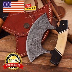 Hand Forged Damascus Steel Ulu Knife, Kitchen Knife, Ulu Chef Knives, Damascus Chef Knife ...