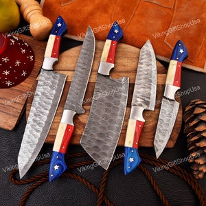 Custom Handmade Damascus Steel 5 Pcs Chef Set, Personalized Chef Set ...