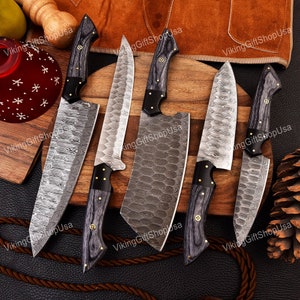 Custom Handmade Damascus Steel 5 Pcs Chef Set, Personalized Chef Set ...