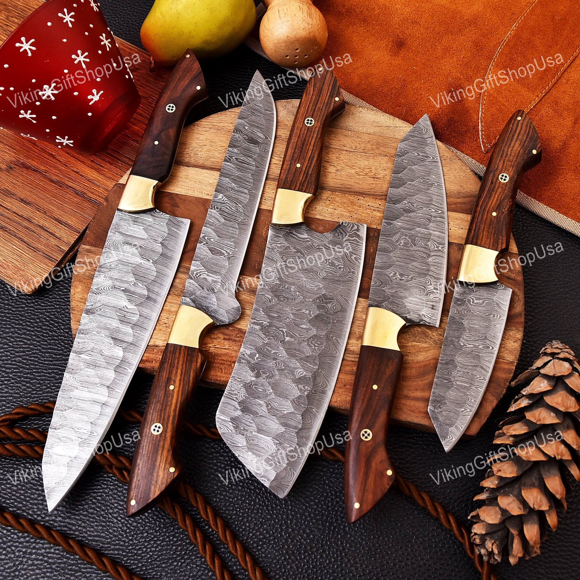 Custom Handmade Damascus Chef Set , Damascus Full Tang Knife Set , Gift ...