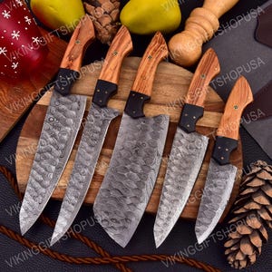 Custom Handmade Damascus Chef Set , Damascus Full Tang Knife Set , Gift ...
