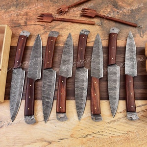 Hand Forged Damascus Steel BBQ Steak Knives Set,handmade Chef Knife ...