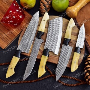 Custom Handmade Damascus Steel 5 Pcs Chef Set, Personalized Chef Set ...