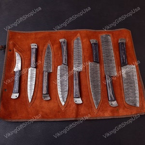 8 Pcs Hand Forged Damascus Steel Chef Set, Handmade Damascus Kitchen ...