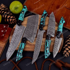 Custom Handmade Damascus Steel 5 Pcs Chef Set, Personalized Chef Set ...