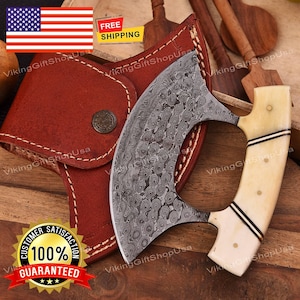 Hand Forged Damascus Steel Ulu Knife, Kitchen Knife, Ulu Chef Knives, Damascus Chef Knife ...