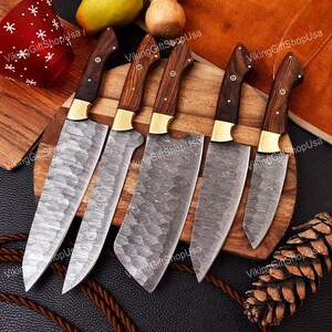 Custom Handmade Damascus Steel 5 Pcs Chef Set, Personalized Chef Set ...