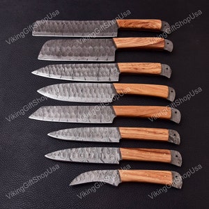 8 Pcs Damascus Steel Hand Forged Kitchen Knife Set, Damascus Chef Set ...