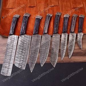 8 Pcs Hand Forged Damascus Steel Chef Set, Handmade Damascus Kitchen ...