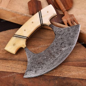 Hand Forged Damascus Steel Ulu Knife, Kitchen Knife, Ulu Chef Knives, Damascus Chef Knife ...