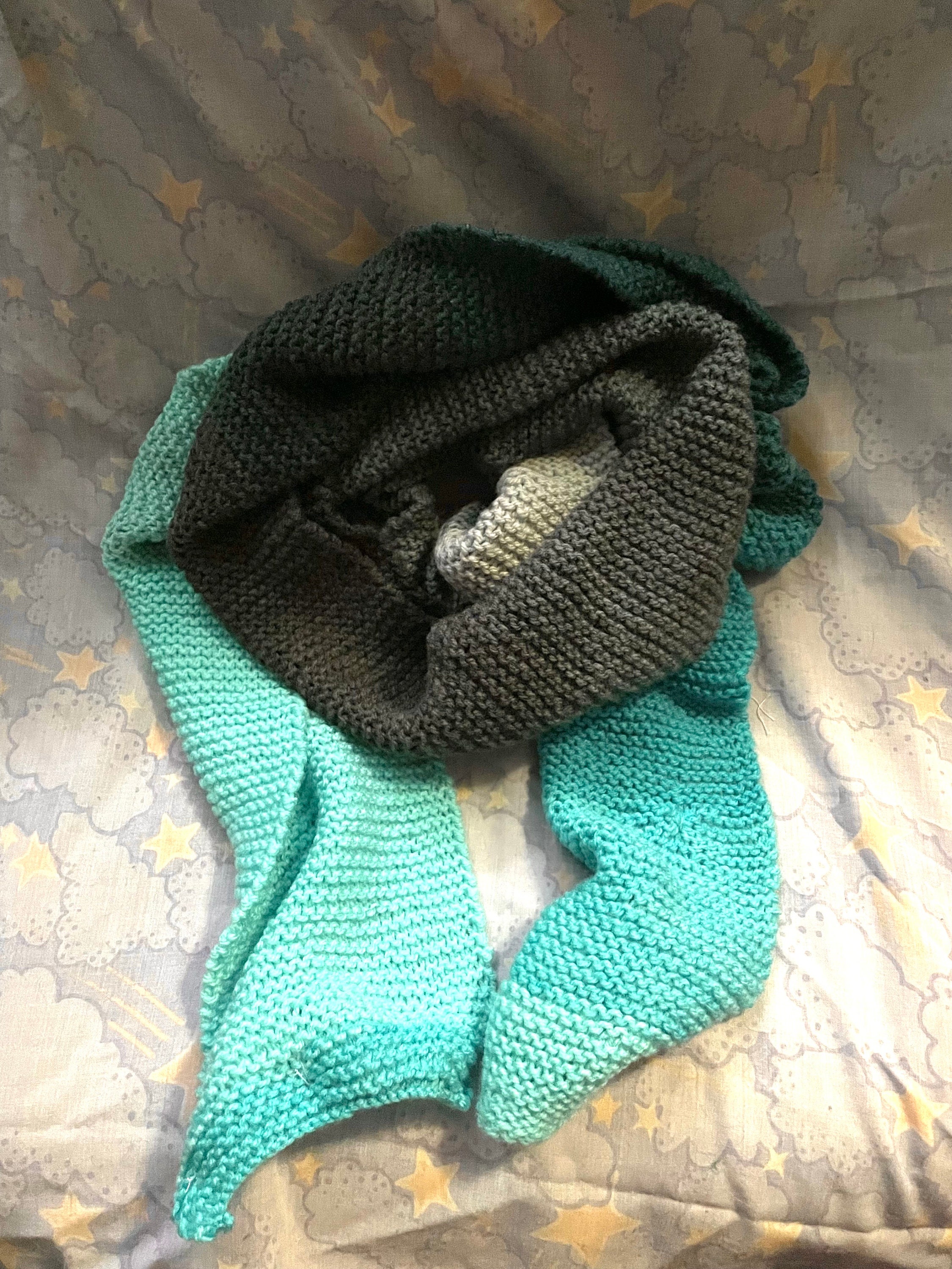 Handknit Blue and Gray Striped Scarf - Etsy