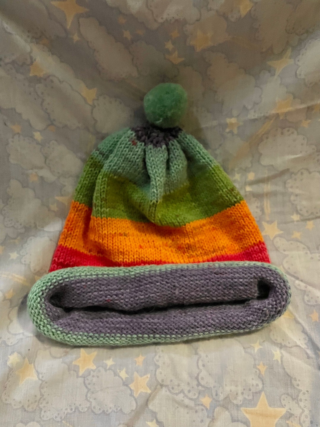 Handknit Rainbow Winter Hat - Etsy