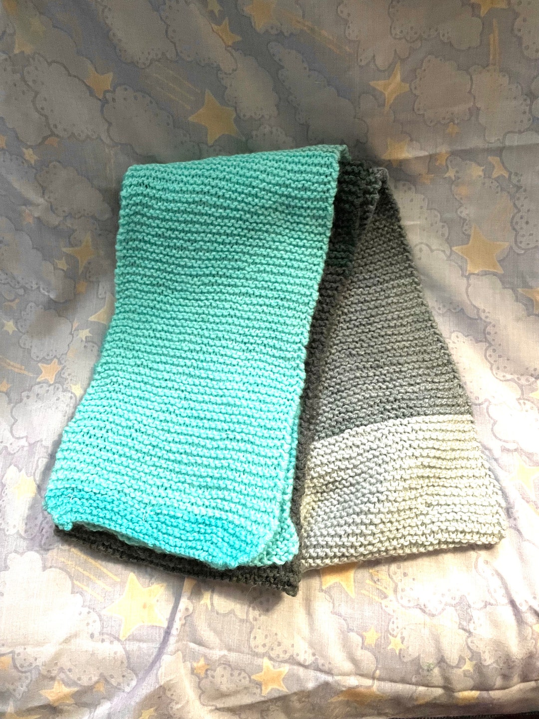 Handknit Blue and Gray Striped Scarf - Etsy