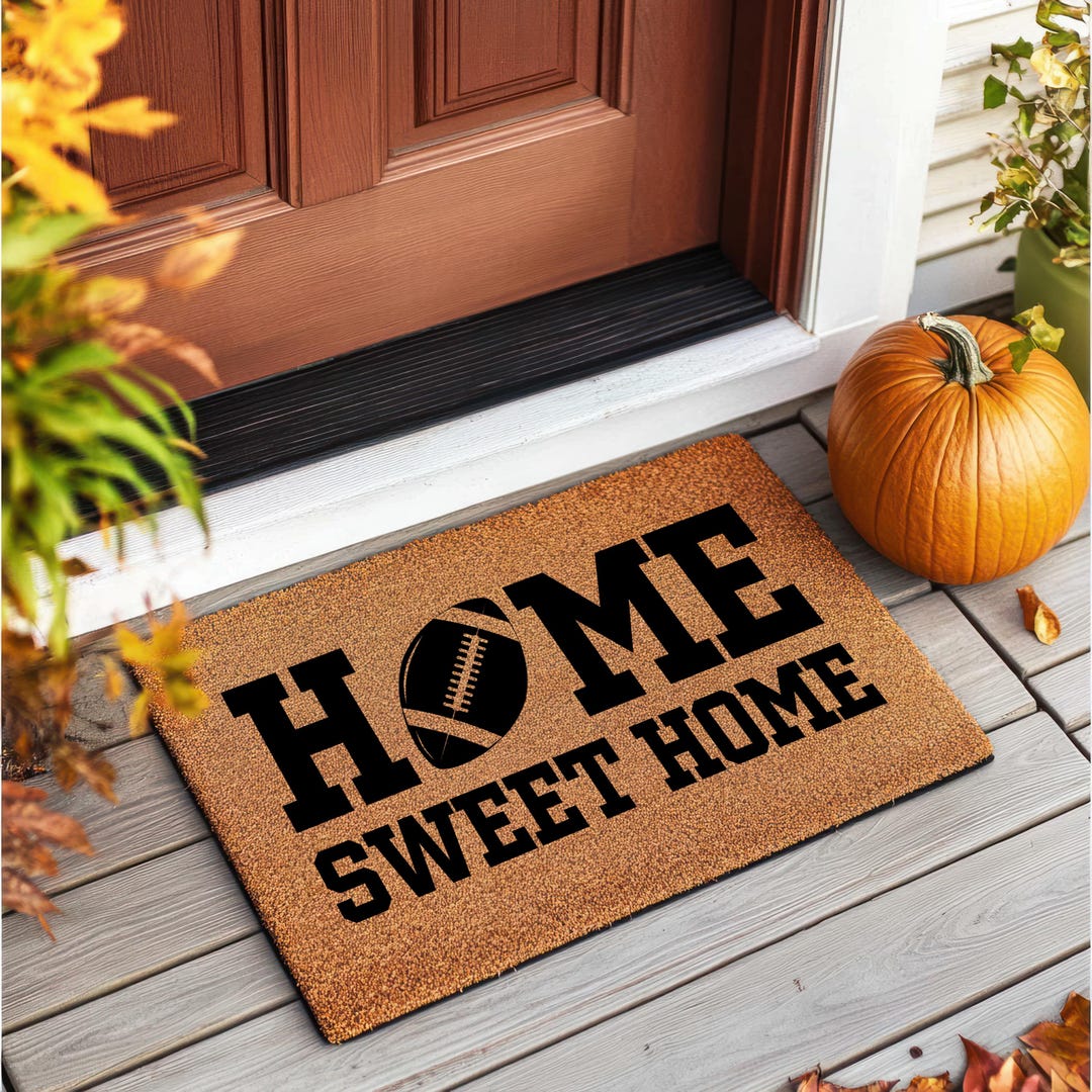 Home Sweet Home Football Doormat, Personalized Welcome Mat, Rustic ...